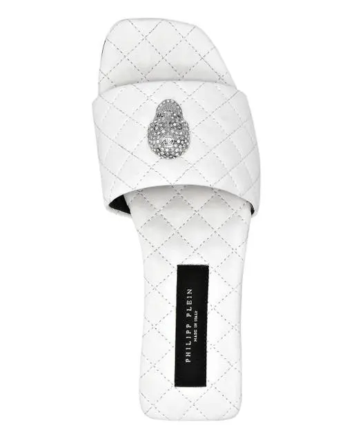 Philipp Plein Matelasse Slides Crystal Skull