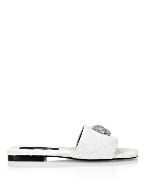 Philipp Plein Matelasse Slides Crystal Skull
