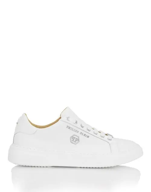 Philipp Plein Leather Lo-top Sneakers Hexagon Logo - White
