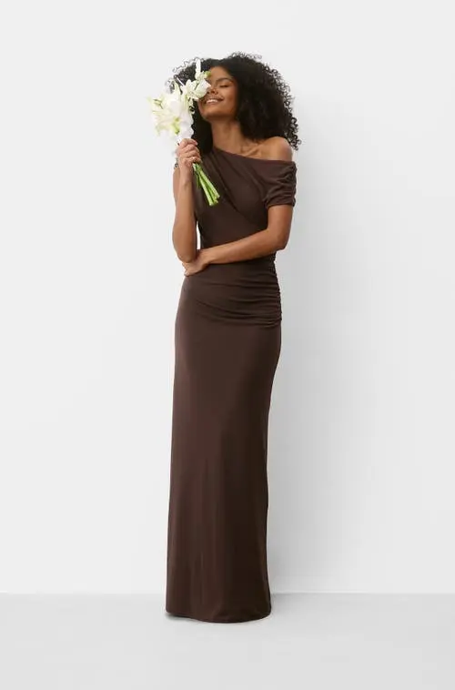 SIX STORIES Asymmetrical Neck Sculpt Bridesmaid Dress