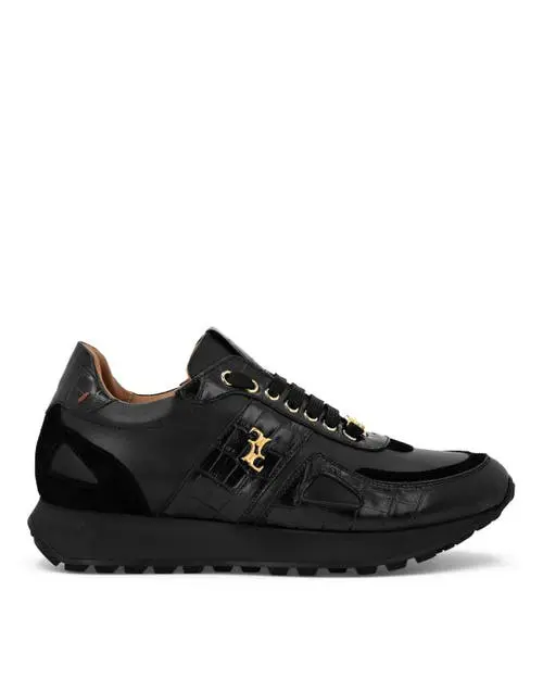 BILLIONAIRE Croco Printed Nubuck &amp; Suede Runner - Black/black