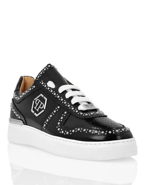Philipp Plein Leather Lo- Top Sneakers - Black