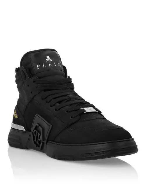 Philipp Plein Suede &amp; Shearling Mid Top Sneakers Phantom Kick