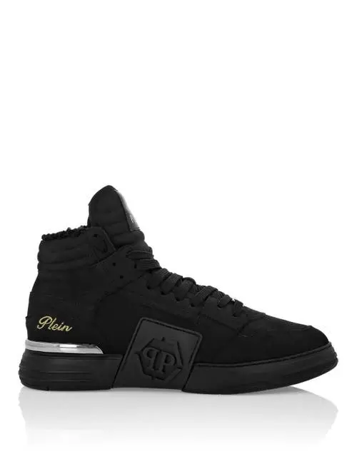 Philipp Plein Suede &amp; Shearling Mid Top Sneakers Phantom Kick