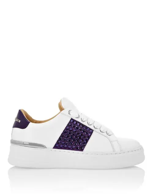 Philipp Plein Mix Leather Lo-top Sneakers Crystal - White/purple