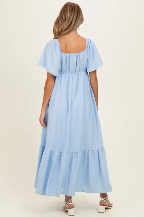 PINKBLUSH Flutter Sleeve Ruffle Hem Maternity Maxi Dress