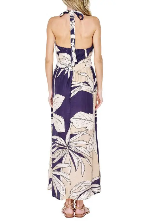 CIEBON Charlotte Print Halter Maxi Dress - Navy Multi