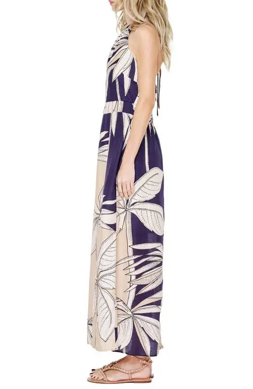 CIEBON Charlotte Print Halter Maxi Dress - Navy Multi