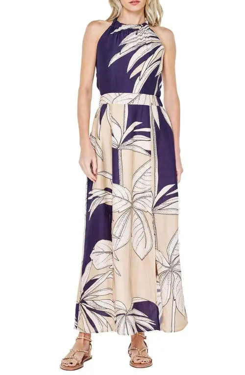 CIEBON Charlotte Print Halter Maxi Dress - Navy Multi