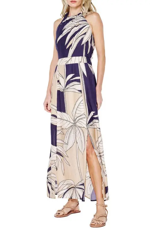 CIEBON Charlotte Print Halter Maxi Dress - Navy Multi