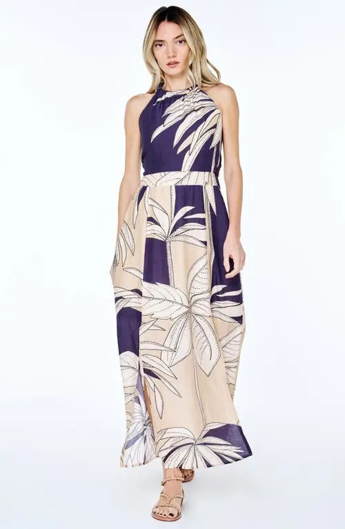 CIEBON Charlotte Print Halter Maxi Dress - Navy Multi