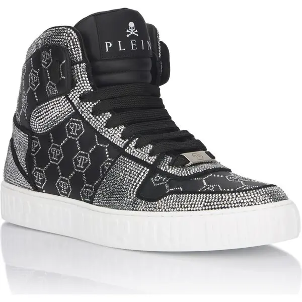 Philipp Plein High Top Sneakers Carson Monogram Strass - Black
