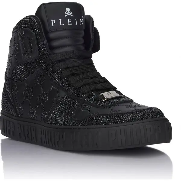 Philipp Plein High Top Sneakers Carson Monogram Strass - Black/black