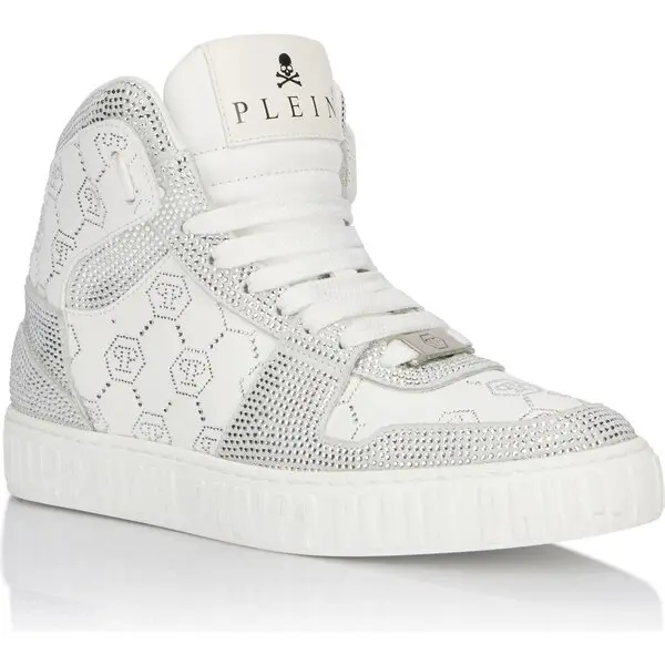 Philipp Plein High Top Sneakers Carson Monogram Strass - White
