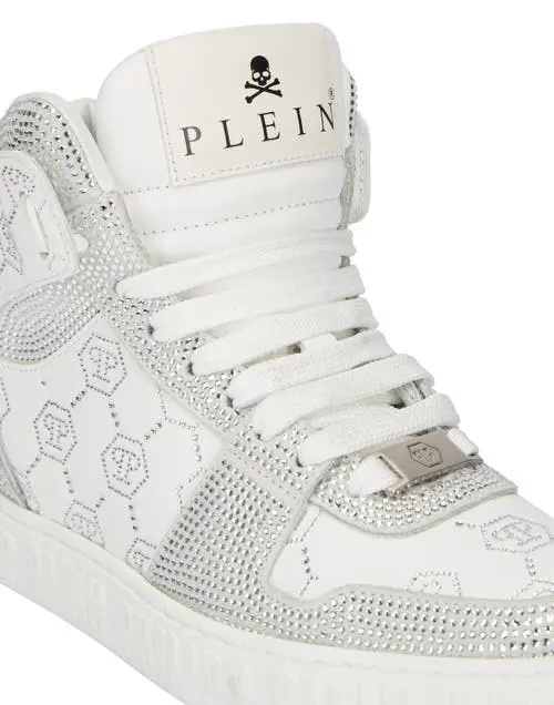 Philipp Plein High Top Sneakers Carson Monogram Strass - White