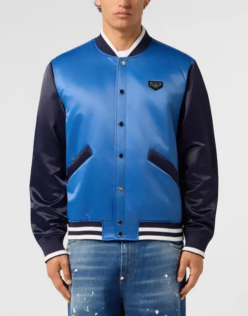 Philipp Plein Satin College Bomber Jacket - Middleblue