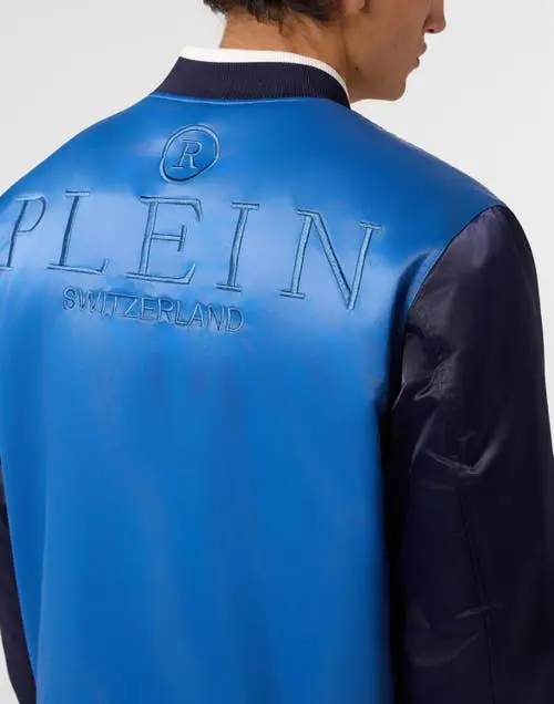 Philipp Plein Satin College Bomber Jacket - Middleblue