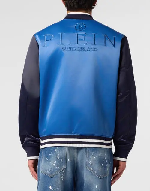 Philipp Plein Satin College Bomber Jacket - Middleblue