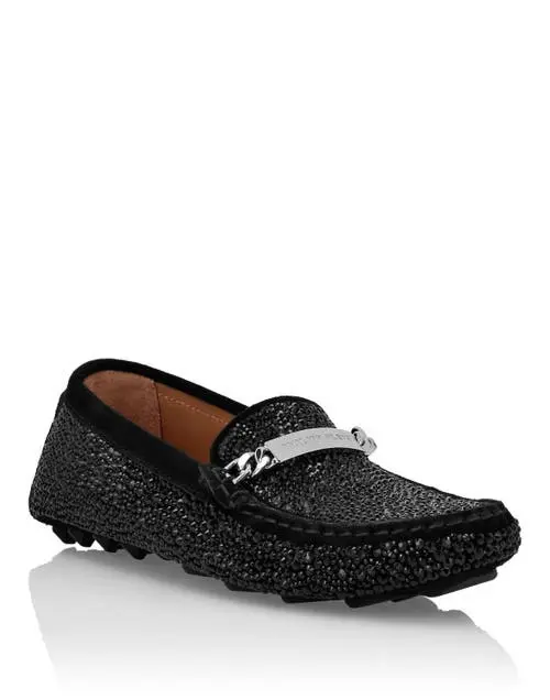 Philipp Plein Suede Strass Moccasin - Black