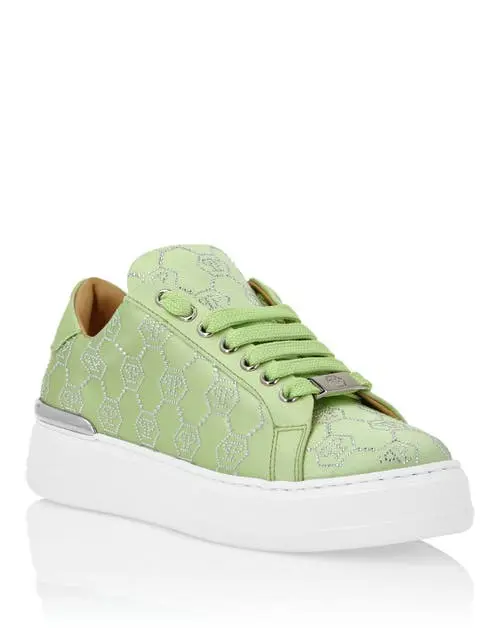 Philipp Plein Satin Lo Top Sneakers Monogram Strass - Green