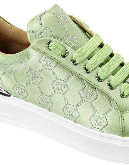 Philipp Plein Satin Lo Top Sneakers Monogram Strass - Green