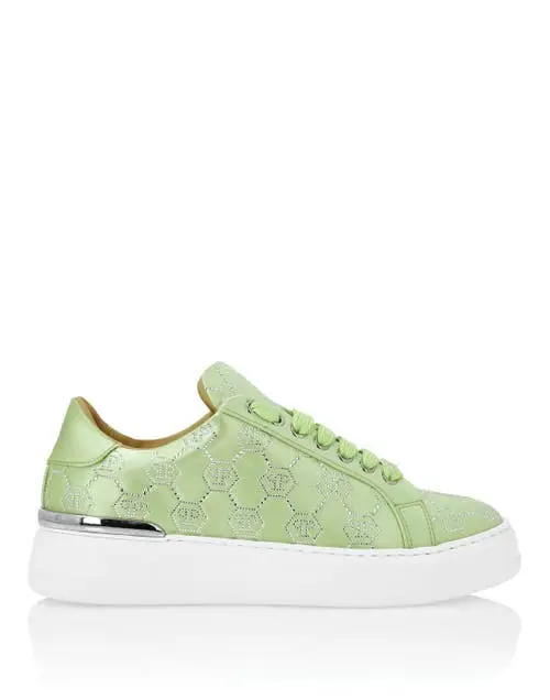 Philipp Plein Satin Lo Top Sneakers Monogram Strass - Green