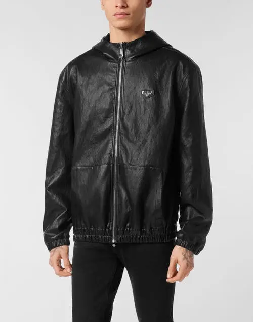 Philipp Plein Eco Leather Hooded Windbreaker