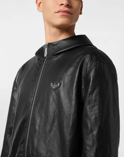 Philipp Plein Eco Leather Hooded Windbreaker