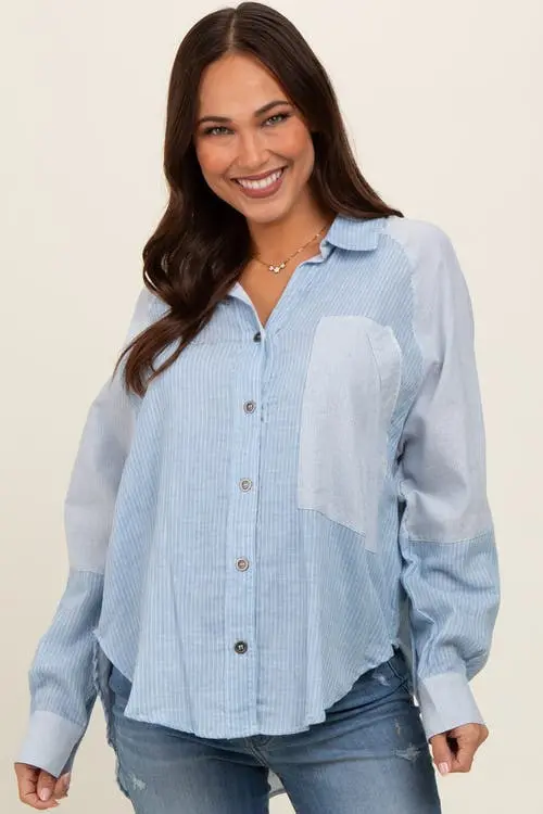 PINKBLUSH Colorblock Striped Button-up Shirt