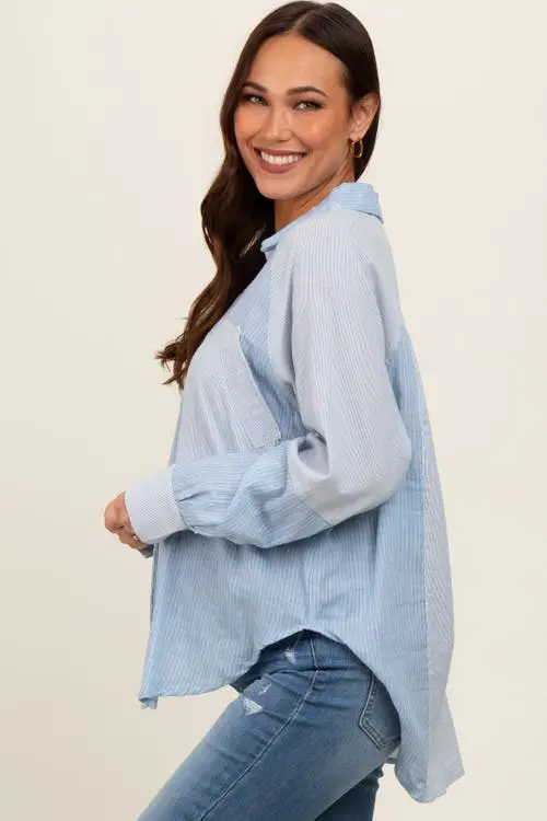 PINKBLUSH Colorblock Striped Button-up Shirt