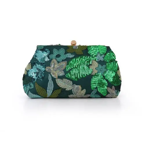 Badgley Mischka Elara Flora Sequin Pouch Clutch - Teal