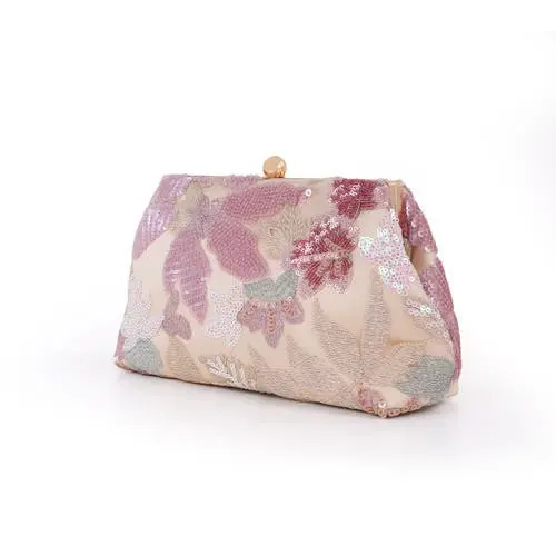 Badgley Mischka Elara Flora Sequin Pouch Clutch - Teal