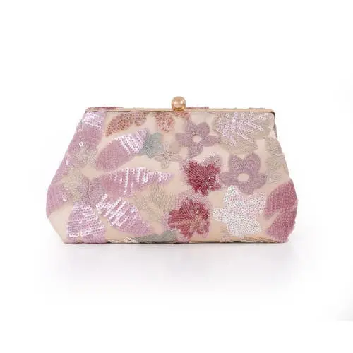 Badgley Mischka Elara Flora Sequin Pouch Clutch - Teal