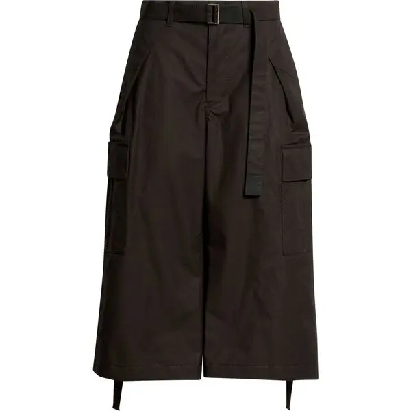 Sacai Weather Coated Cotton Twill Cargo Wide Leg Crop Pants - Black