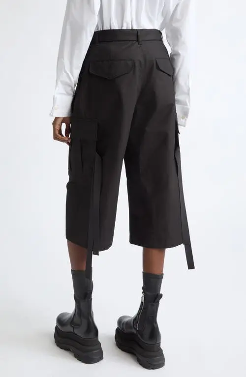 Sacai Weather Coated Cotton Twill Cargo Wide Leg Crop Pants - Black