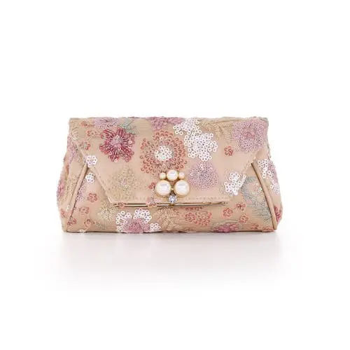Badgley Mischka Ophelia Floral Sequin Clutch With Pearl Brooch