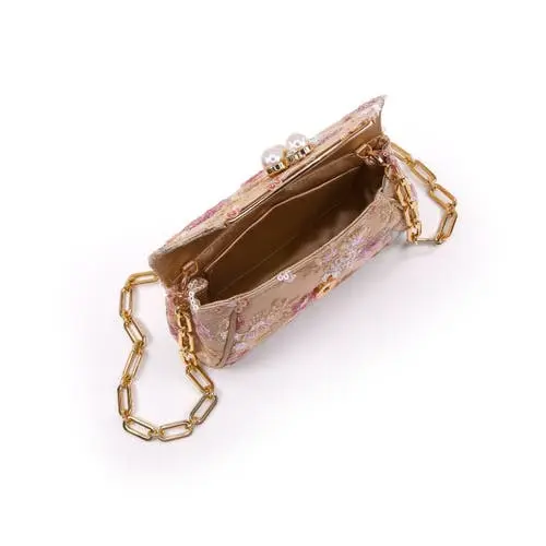 Badgley Mischka Ophelia Floral Sequin Clutch With Pearl Brooch