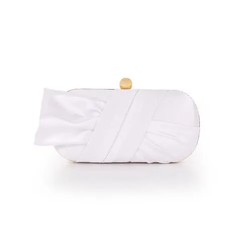 Badgley Mischka Margo Satin Tie Minaudiere - White
