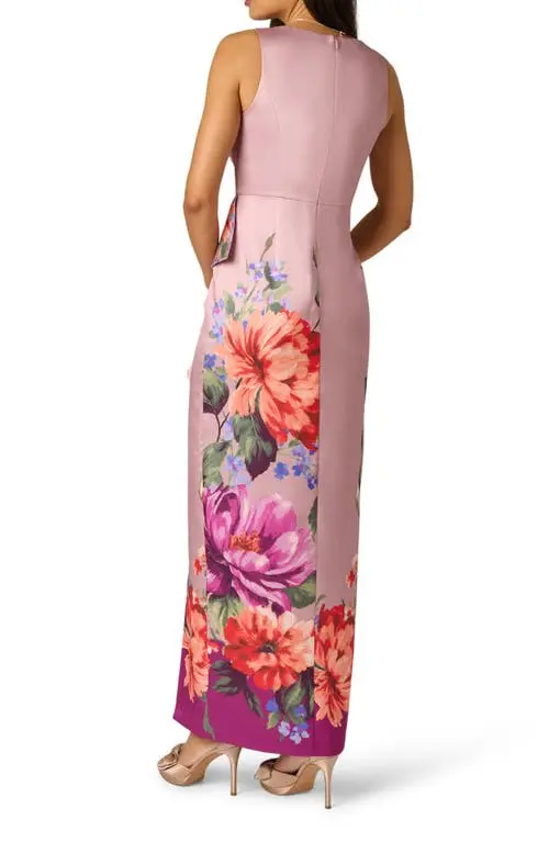 Adrianna Papell Floral Waterfall Ruffle Mikado Gown