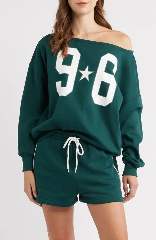 VINYL ICONS Off-the-shoulder Graphic Sweatshirt