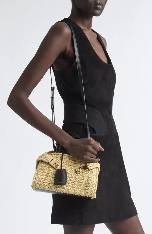FERRAGAMO Mini Hug Crochet Raffia Top Handle Bag - Naturale/nero