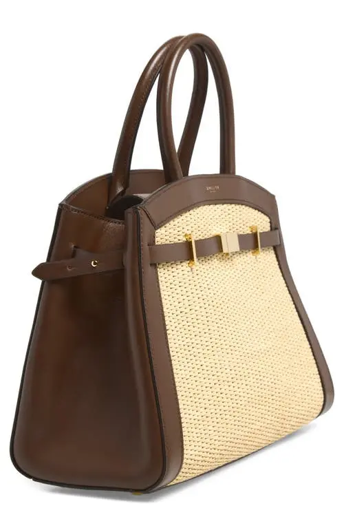 DEMELLIER The Midi Hudson Raffia & Leather Satchel