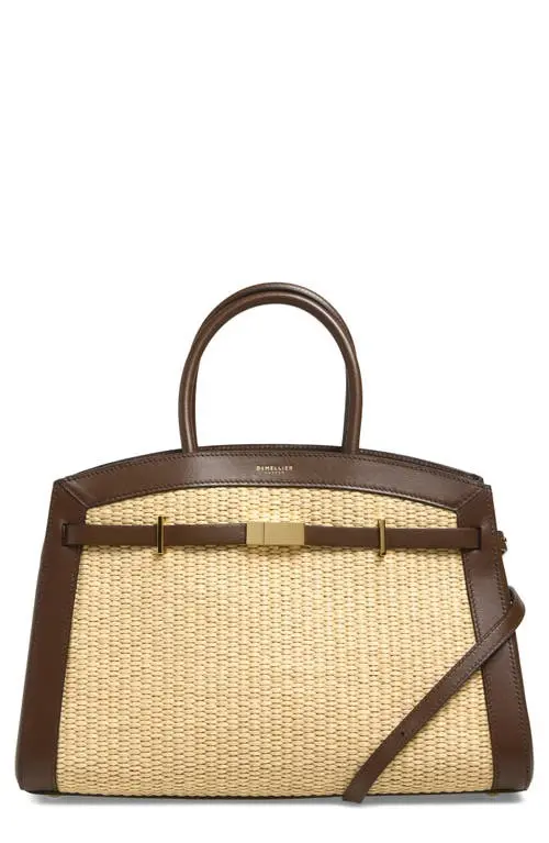 DEMELLIER Midi Hudson Raffia & Leather Satchel