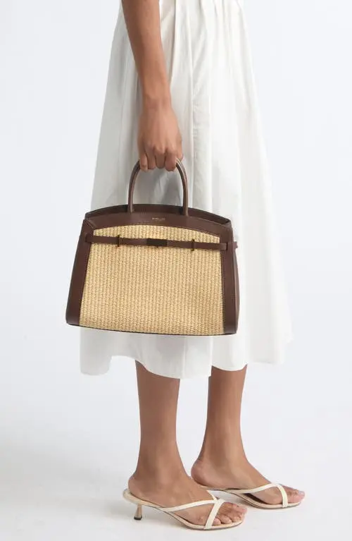 DEMELLIER Midi Hudson Raffia & Leather Satchel