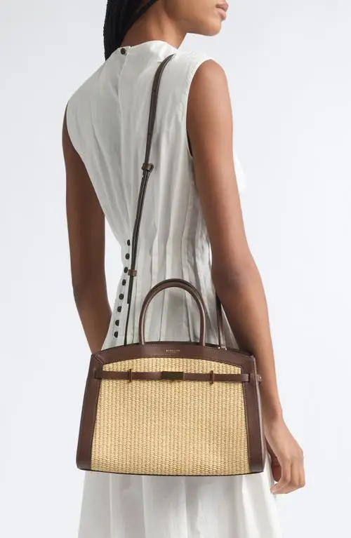 DEMELLIER Midi Hudson Raffia & Leather Satchel
