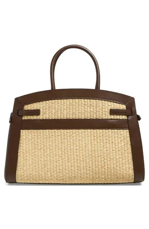 DEMELLIER Midi Hudson Raffia & Leather Satchel