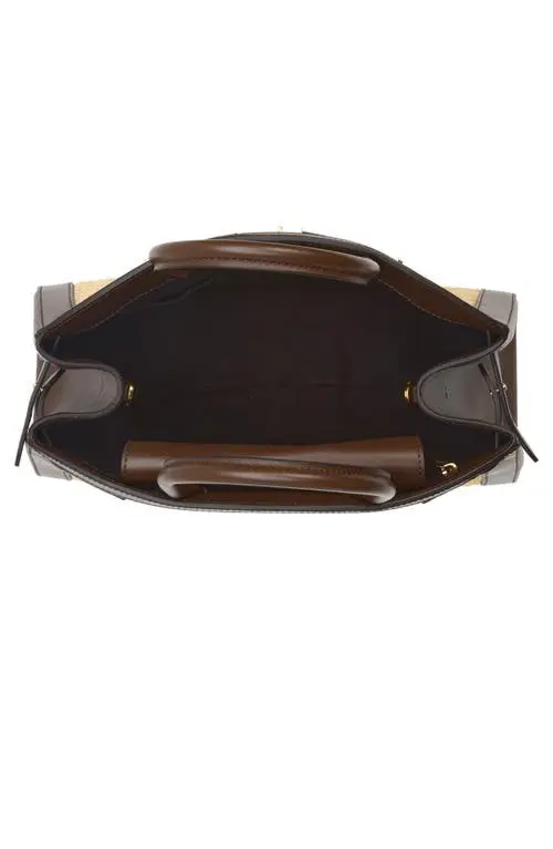 DEMELLIER Midi Hudson Raffia & Leather Satchel