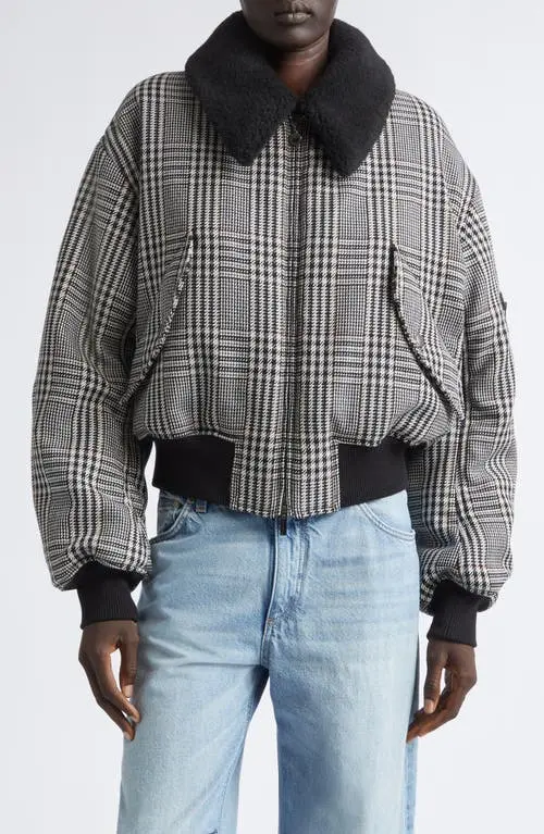 Stella McCartney Plush Trim Plaid Bomber Jacket