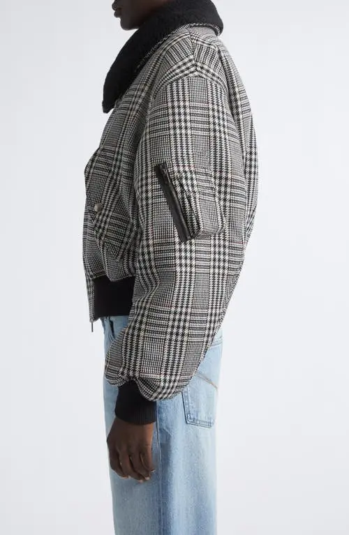 Stella McCartney Plush Trim Plaid Bomber Jacket