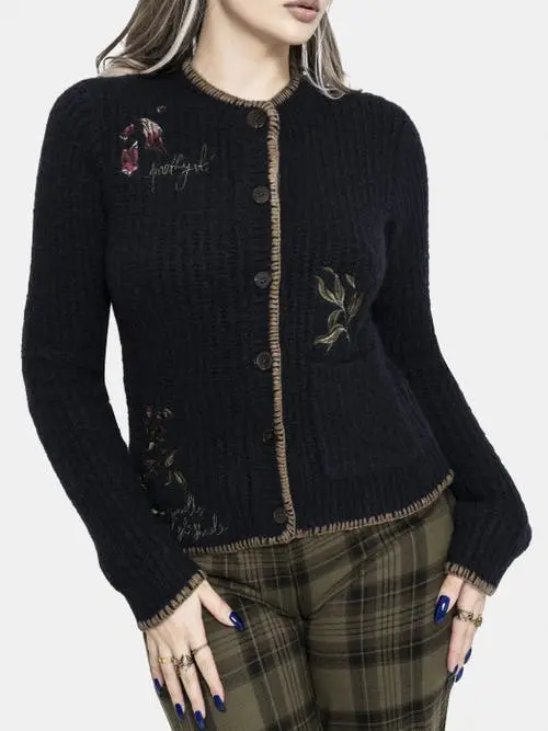 DISTURBIA Embroidered Blanket Stitch Cardigan